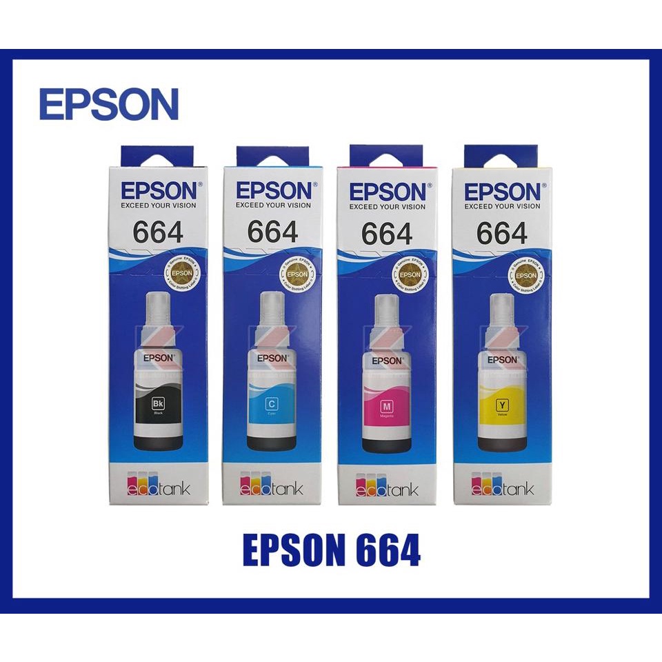 Jual Tinta Epson 664 Original / L100 Black, C, M & Y (T6641/6642/6643/6644 Series) | Shopee ...