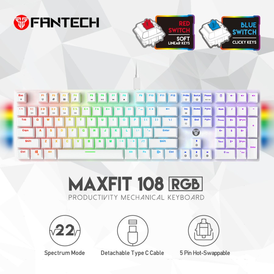Jual Fantech MAXFIT108 MK-855 Hotswap RGB Keyboard Gaming Mechanical | Shopee Indonesia