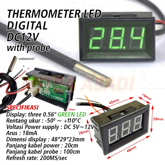 Jual Temp Termometer / Thermometer Led Digital Dc 12V With Probe ...