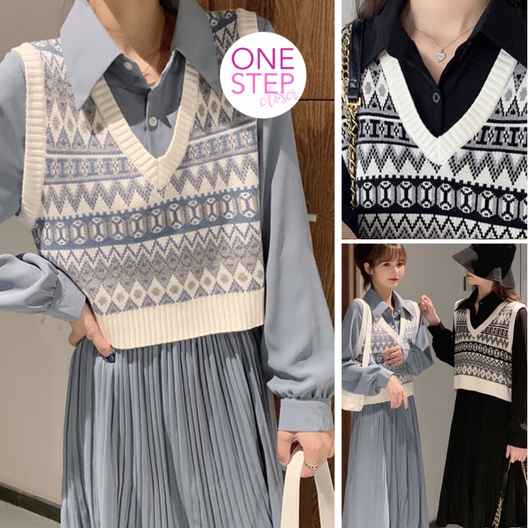 Jual Outer Knit Vest Abstract Vintage Rompi Korean Style V-Neck (B1-015 ...