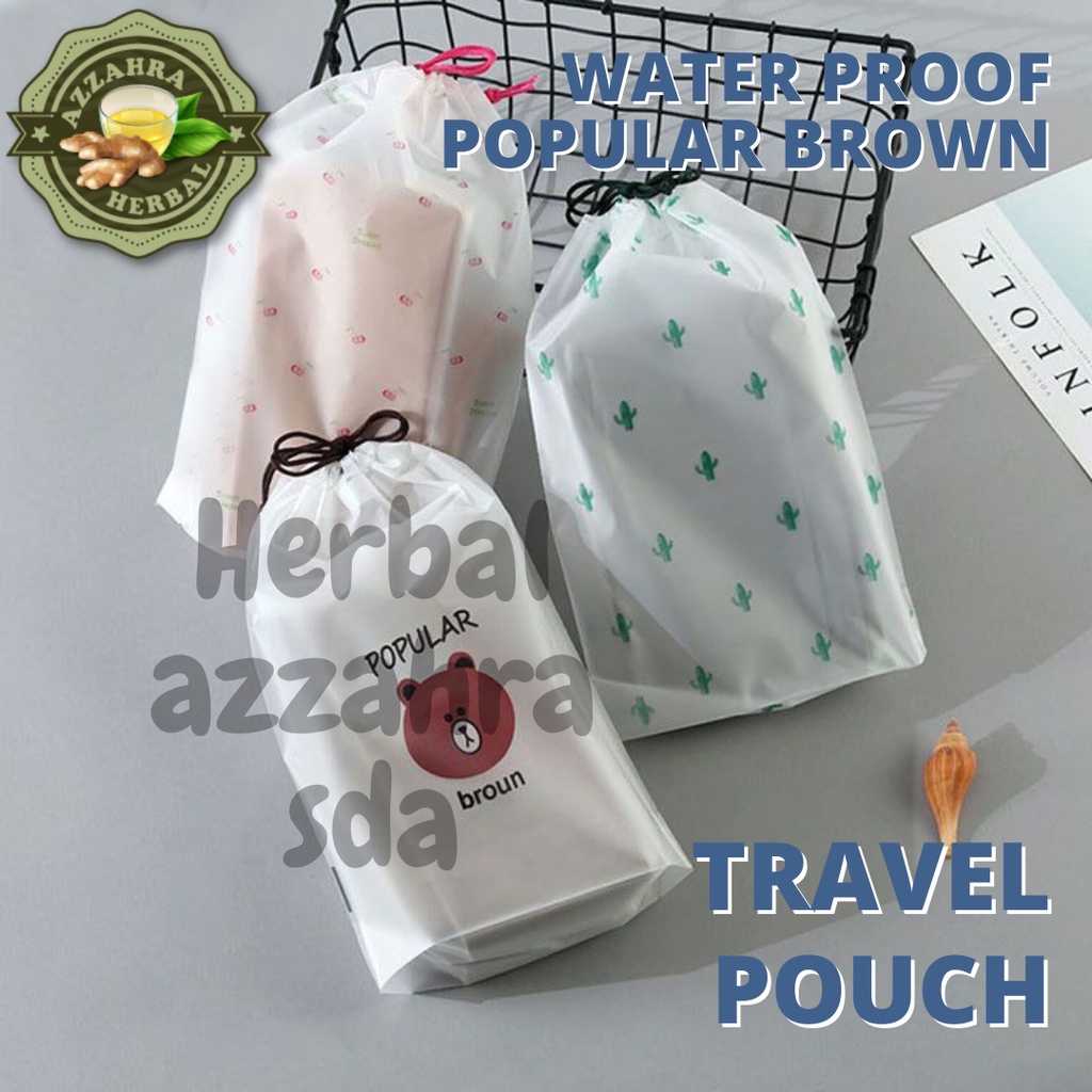 Jual Tas Travel Pouch Brown Small Tas Kosmetik Plastik Serut Waterproof ...