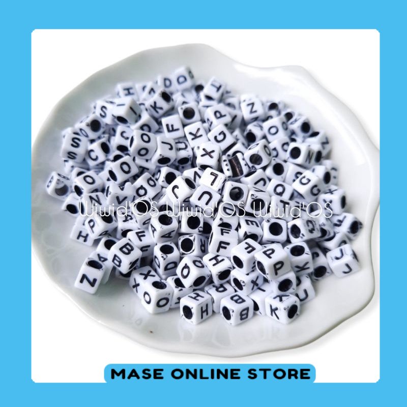 Jual MST (100 bj) MANIK HURUF KOTAK PUTIH HURUF HITAM 7 mm MASESTORE | Shopee Indonesia