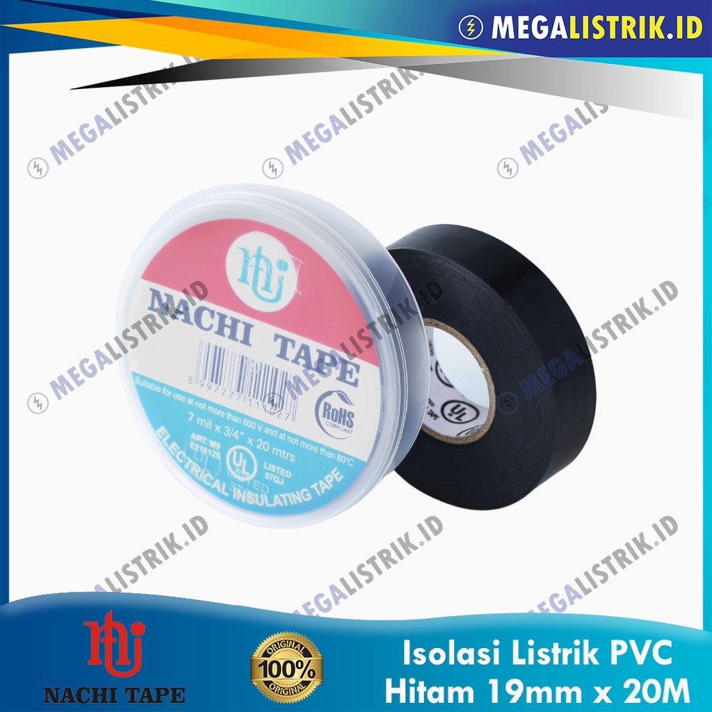 Jual NACHI ISOLASI LISTRIK HITAM / ELECTRICAL PVC TAPE / SOLASI KABEL ...