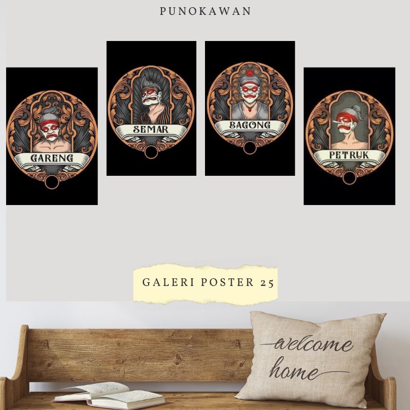Jual HIASAN DINDING POSTER VINTAGE KAYU WAYANG PUNOKAWAN PAJANGAN ...
