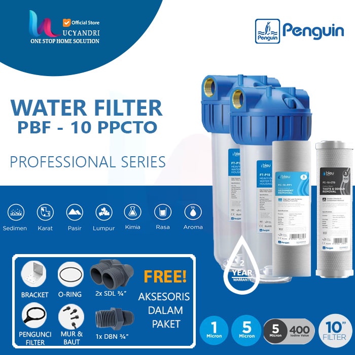 Jual Filter Air Penguin PBF PRO 10 CTO & PP Bleu 10 inchi Saringan Air ...