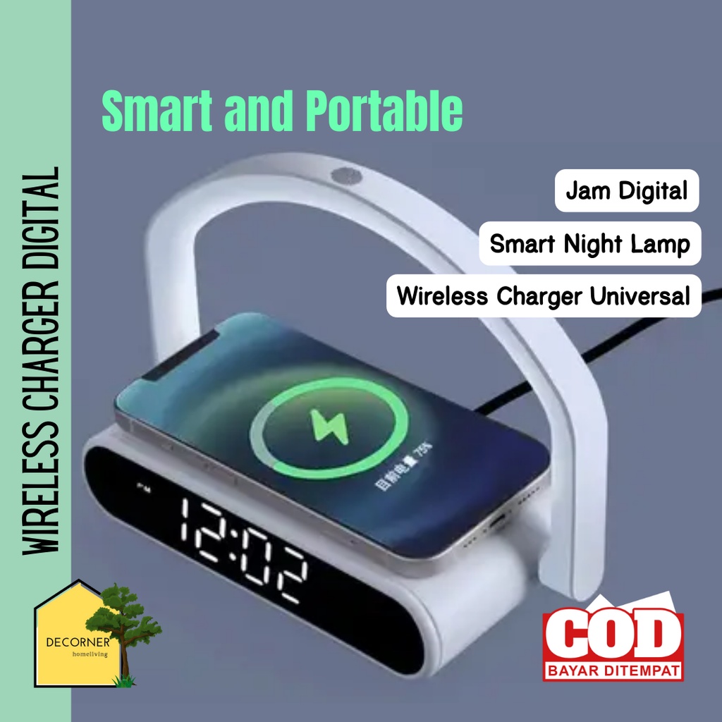 Jual Smart Wireless Charger Universal 3 in 1 Jam Digital LED Alarm ...