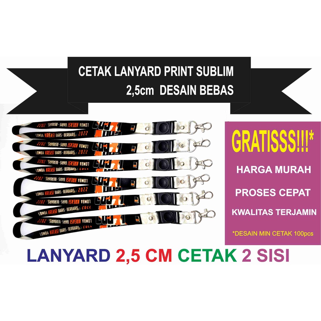 Jual tali lanyard desain custom 2,5cm tali id card sublim printing ful ...