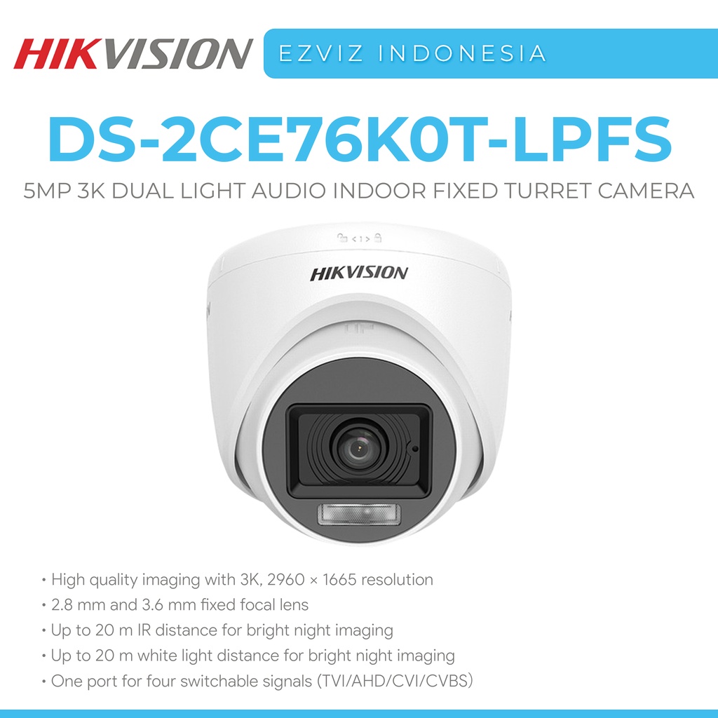 Jual HIKVISION DS-2CE76K0T-LPFS 5MP 3K DUAL LIGHT AUDIO INDOOR FIXED TURRET | Shopee Indonesia