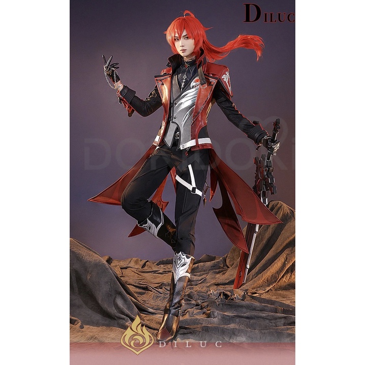 Jual Game Genshin Impact Cosplay Diluc Costume Teyvat Red Dead of Night ...