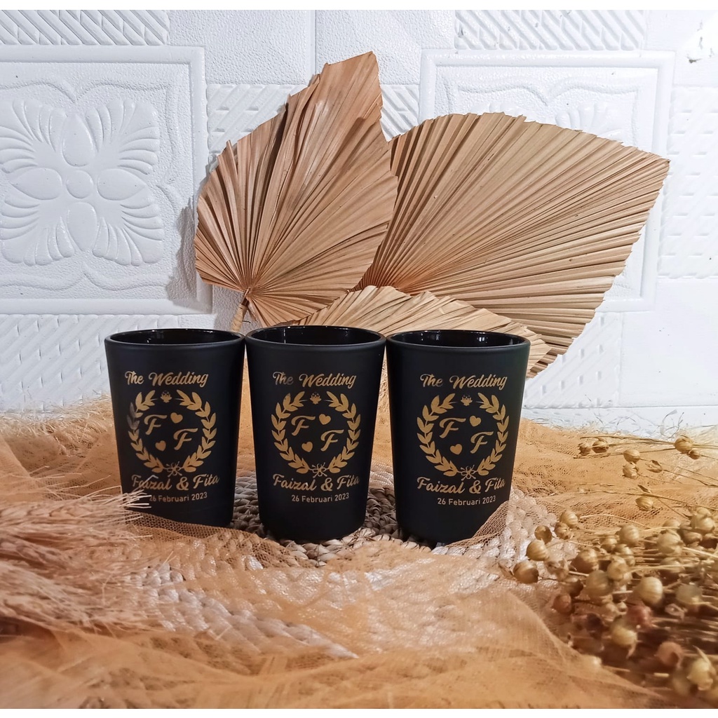 Jual SOUVENIR GELAS DOFF HITAM TINTA GOLD SABLON MURAH UT.5 | Shopee ...
