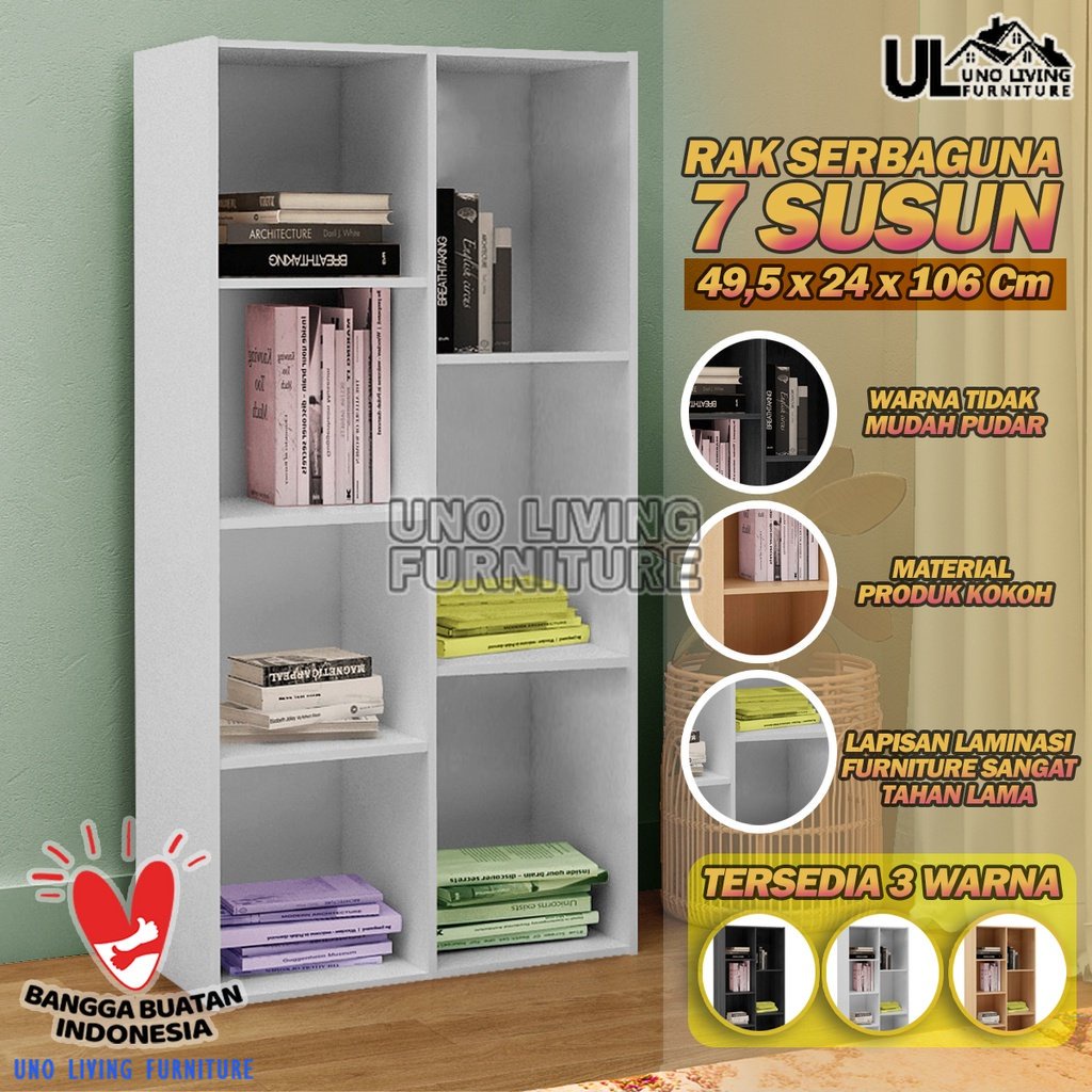 Jual LEMARI RAK BUKU SERBAGUNA RSG 7 RAK KAYU TERBARU MURAH LEMARI BUKU ...