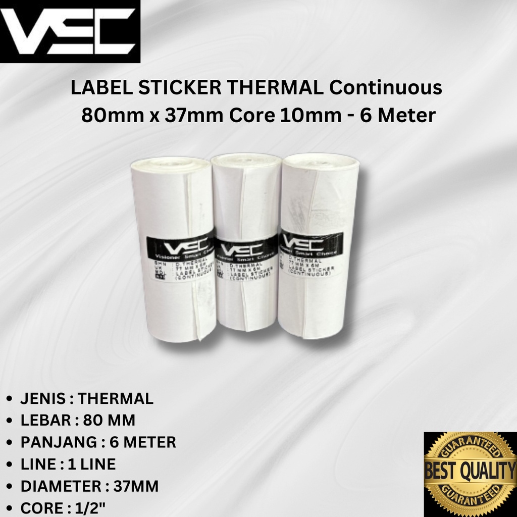 Jual LABEL STICKER THERMAL Continuous 80mm x 37mm Core 10mm- 6 Meter ...
