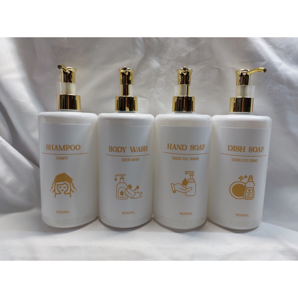 Jual BOTOL SABUN CAIR PUMP 500ML/TEMPAT SABUN PREMIUM PUTIH GOLD/BOTOL ...