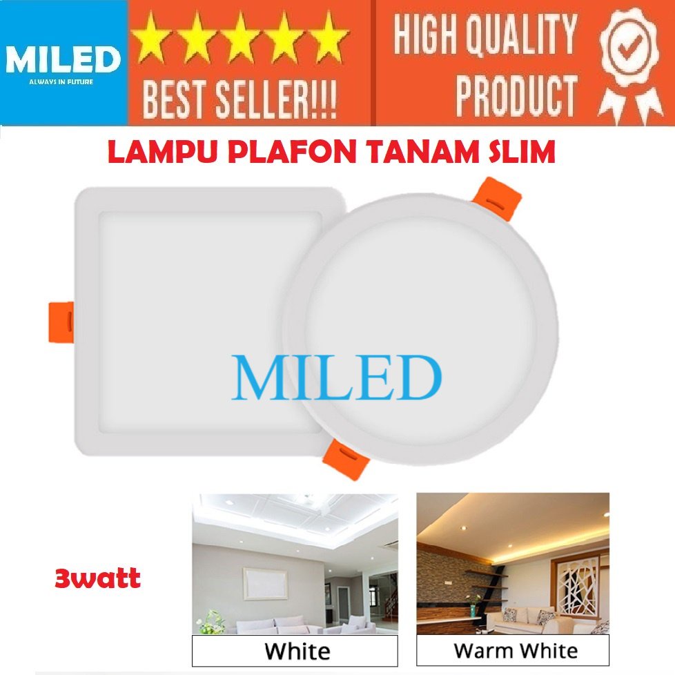 Jual LAMPU TANAM PLAFON 3 WATT ULTRA SLIM / LED PANEL DOWNLIGHT PUTIH ...