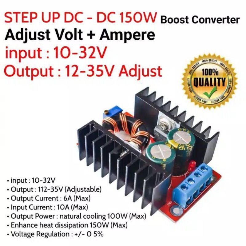 Jual DC-DC Converter Step Up 150W 10-32V to 12-35V 10A Adjust Volt ...