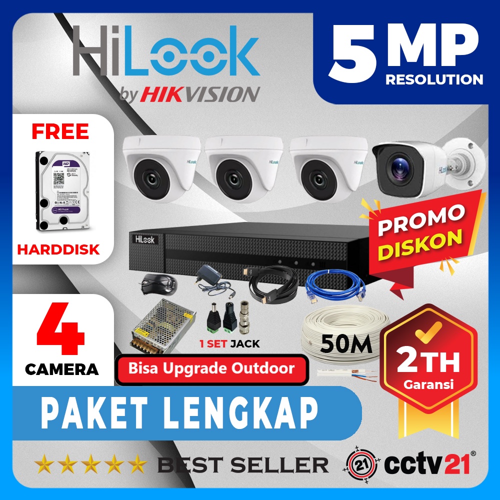Jual Paket CCTV 4 Camera 5MP HILOOK THC-T150-P by HikVision + Kabel 50M ...