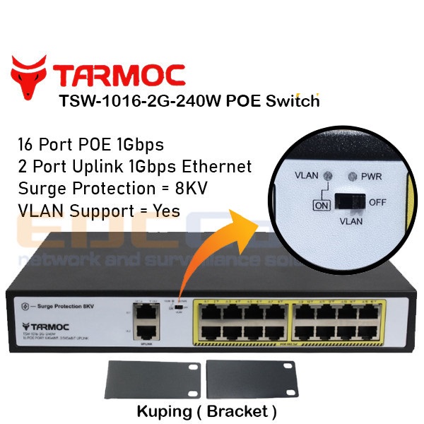 Jual Tarmoc TSW-1016-2G-240W 16 Port Gigabit POE 802.3af/at POE Switch ...