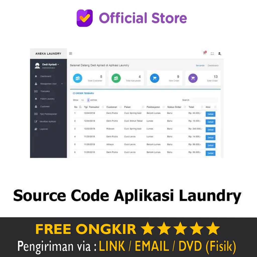 Jual Source Code Aplikasi Tempat Cuci Pakaian Laundry Berbasis Web PHP ...