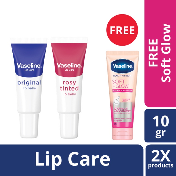 Jual Buy Vaseline Lip Care Rosy Tinted 10g + Lip Care Original 10g FREE Soft Glow Serum 100ml ...