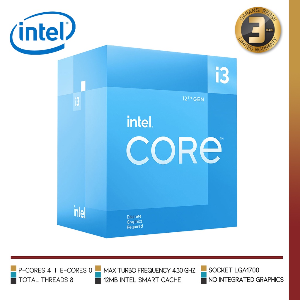 Jual INTEL CORE I3 12100F | Desktop Processor 4 (4P+0E) Cores LGA 1700 | Shopee Indonesia