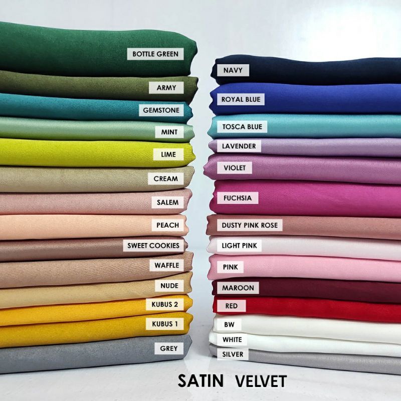 Jual kain satin velvet premium/ bahan saten velvet polos bridesmaid dan ...
