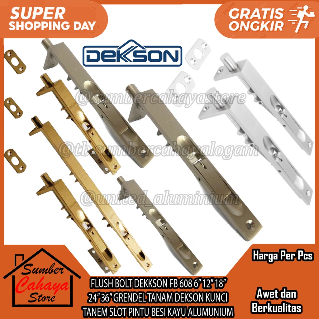 Jual FLUSH BOLT DEKKSON FB 608 BR 6” 12” 18” 24” 36” GRENDEL TANAM DEKSON KUNCI TANEM SLOT PINTU ...