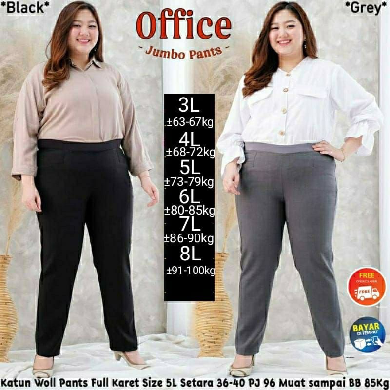 Jual CELANA KERJA WANITA PINGGANG KARET JUMBO BIG SIZE L5 L6 L7 L8 | Shopee Indonesia