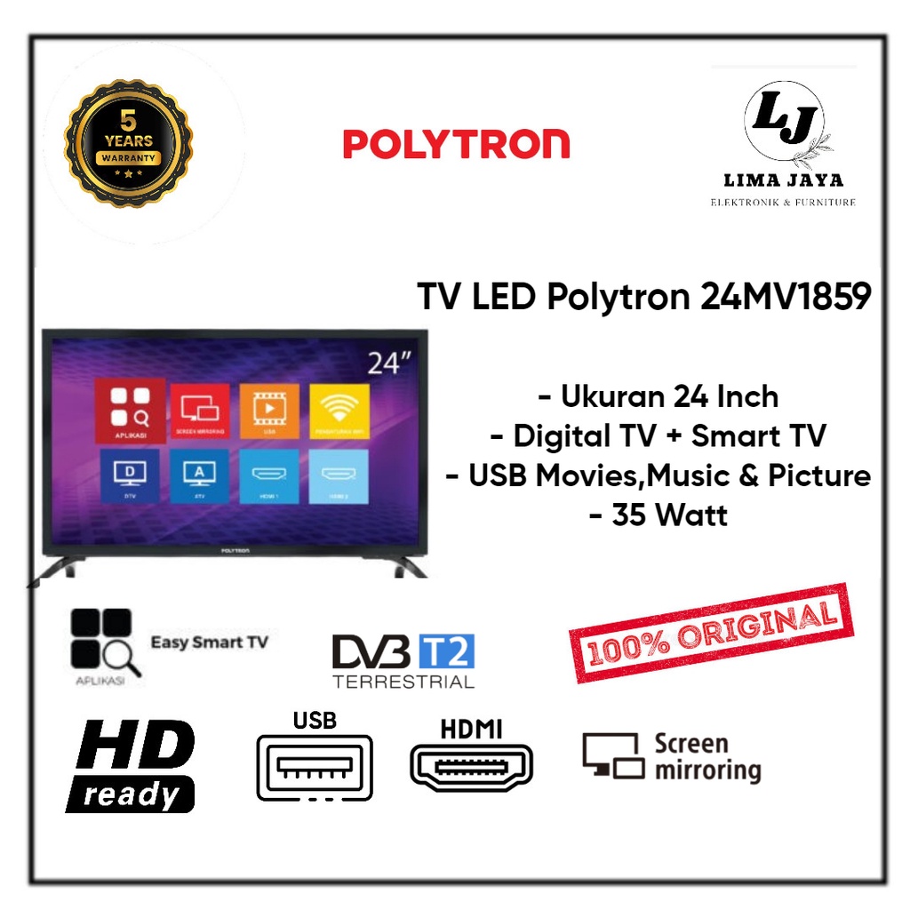 Jual POLYTRON LED TV 24MV1859 Digital + Smart TV LED 24 Inch | Shopee ...