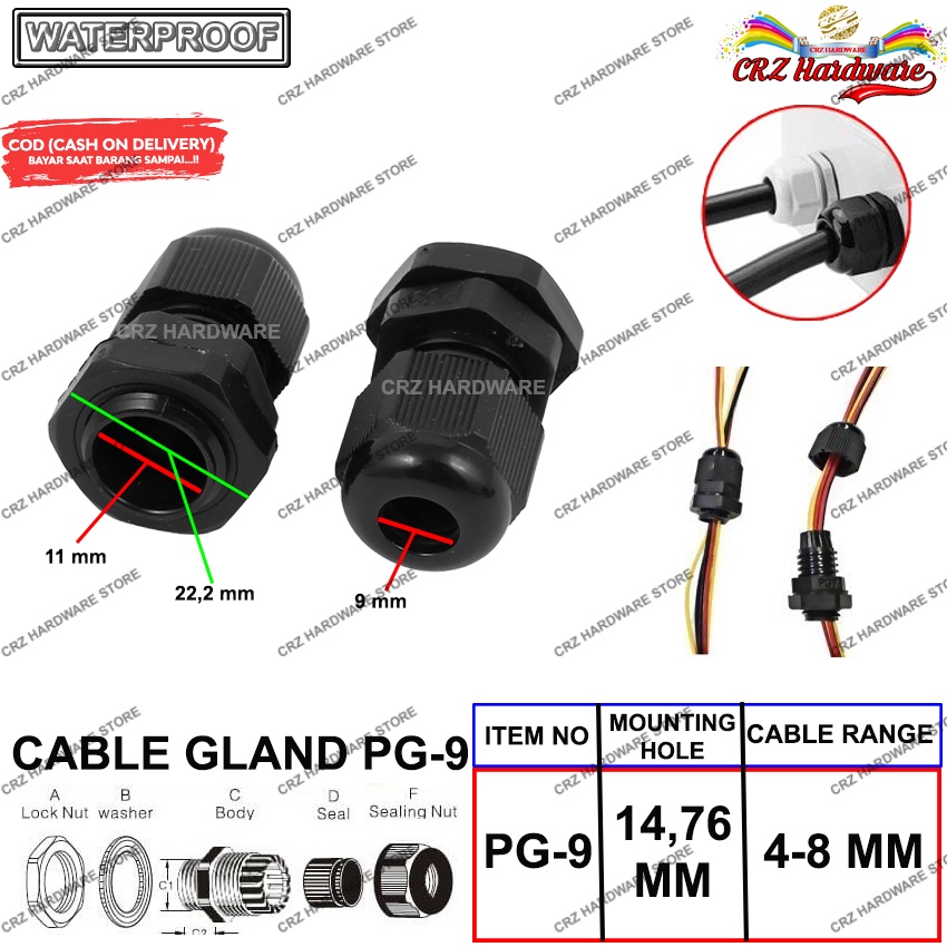 Jual Cable Gland PG 9 Konektor Pelindung Klem Kabel Glan Listrik PG 9 ...