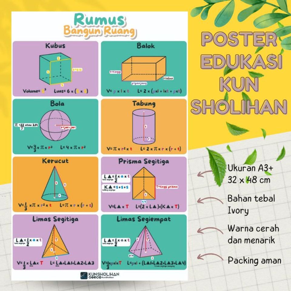Jual POSTER RUMUS BANGUN RUANG (KUN SHOLIHAN) | Shopee Indonesia