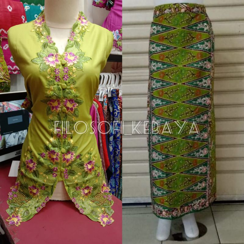 Jual FK-SET KEBAYA ENCIM KATUN BORDIR DEWASA LENGAN PANJANG // KEBAYA ...