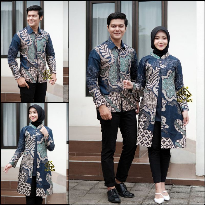 Jual Batik Couple Sania Ruffle Batik Couple Modern Baju Batik Couple ...