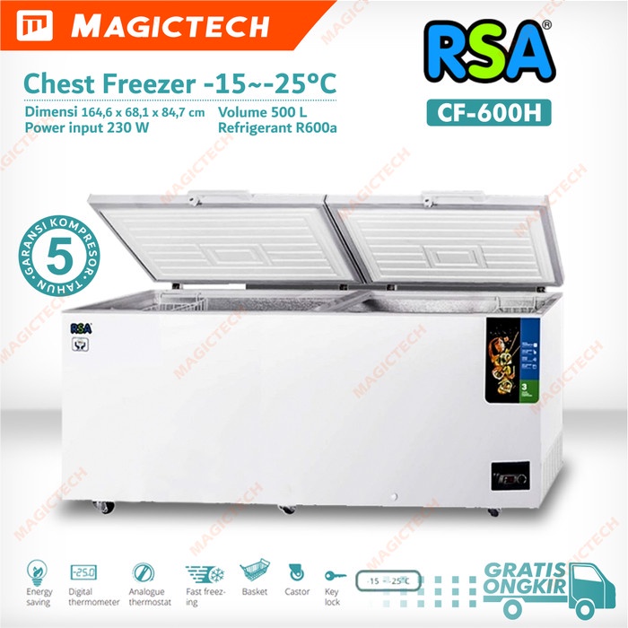 Jual CHEST FREEZER RSA CF-600H / CF-600 / CF600 FREEZER BOX 500 LITER ...