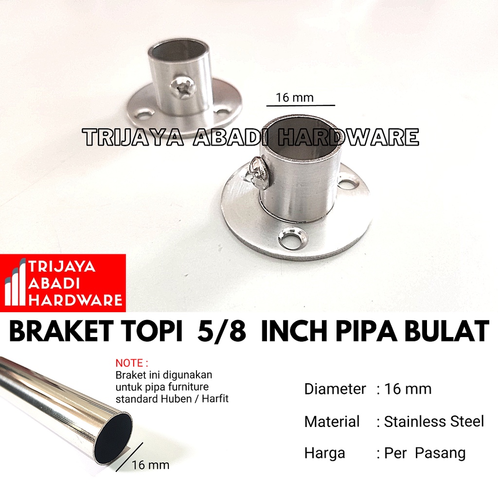 Jual Braket Topi Pipa Bulat 5/8 Inch (16 mm) Stainless Steel - 2 x Bracket BP16 | Shopee Indonesia