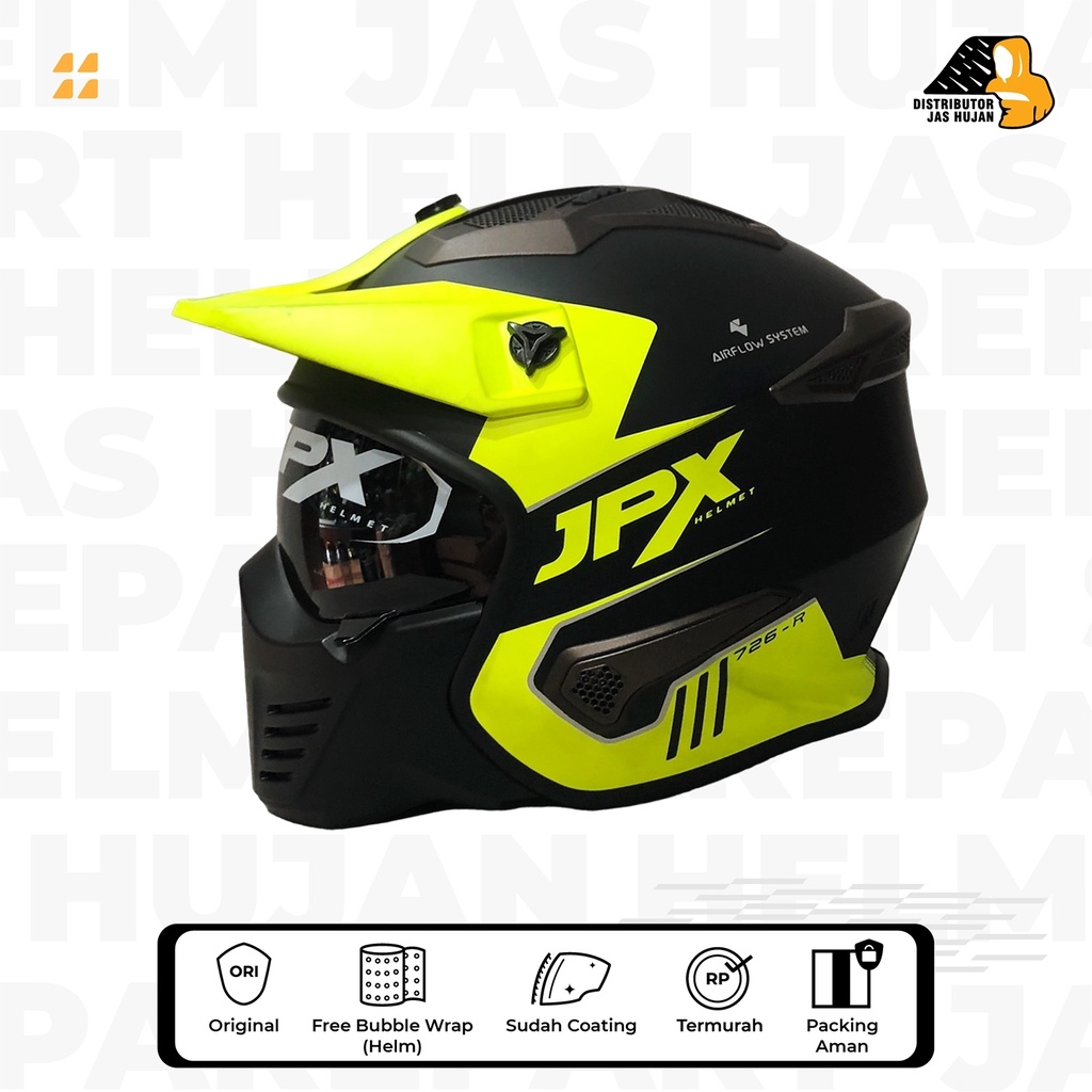 Jual Helm JPX MX 726 R Solid Black Dof Yellow | Shopee Indonesia