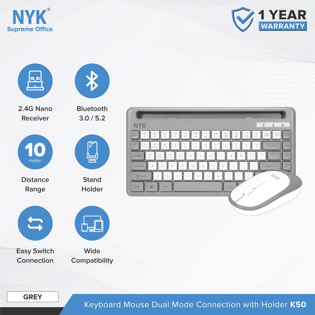 Jual NYK Keyboard K50 Mouse Dual Mode Wireless/Bluetooth Stand Holder ...