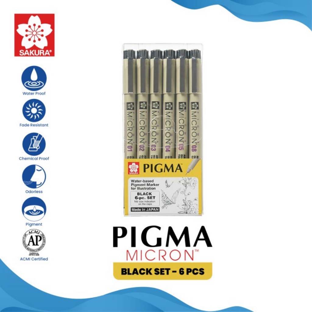 Jual Drawing Pen Sakura Pigma Micron Set 6 Pigment Ink Pulpen Gambar ...