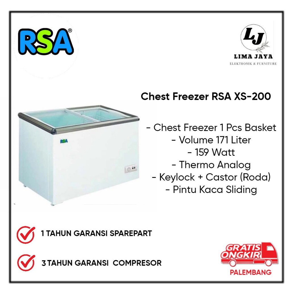 Jual Chest Freezer RSA XS-200 Freezer Box Pintu Kaca Lemari Pembeku RSA ...