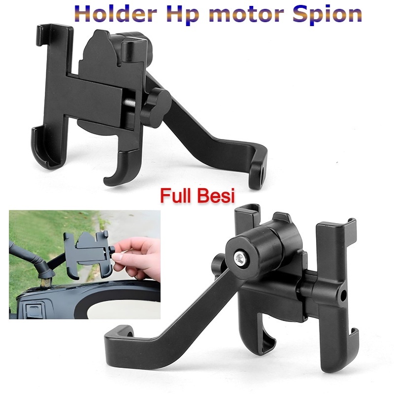 Jual holder HP motor full besi aluminium pasang di spion anti jatuh putar 360 derajat universal ...