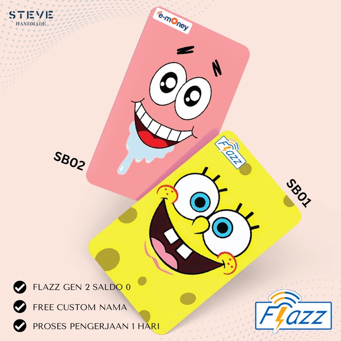 Jual Flazz Gen 2 BCA Emoney Mandiri Brizzi Tapcash Spongebob Custom Nama UV Print | Shopee Indonesia