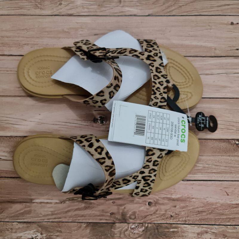Jual CROCS TULUM TOE POST WOMEN SANDALS - 206108-93O - LEOPARD/TAN ...