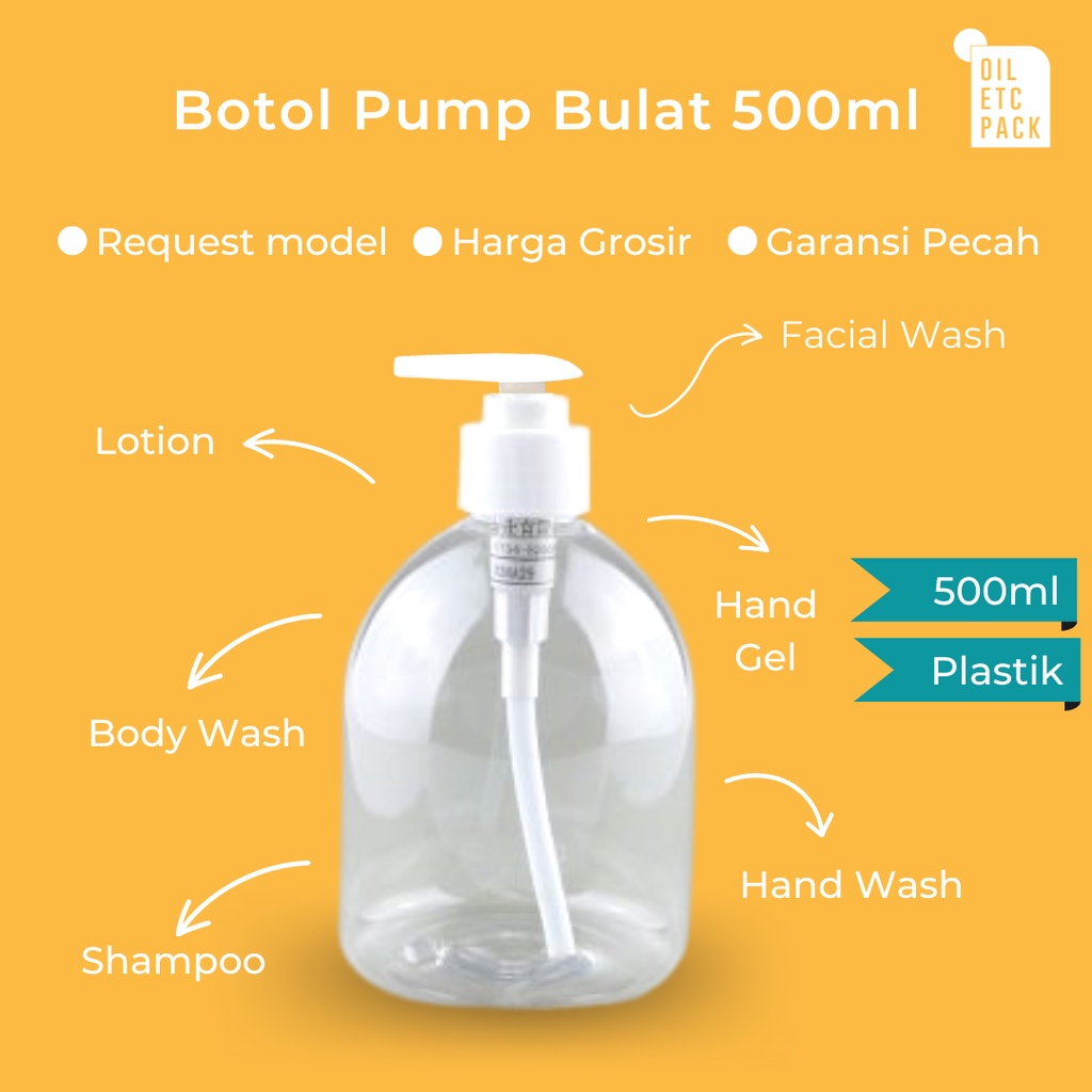 Jual Botol Pump Plastik Clear 500ML Bulat / Wadah Kosong Isi Ulang ...