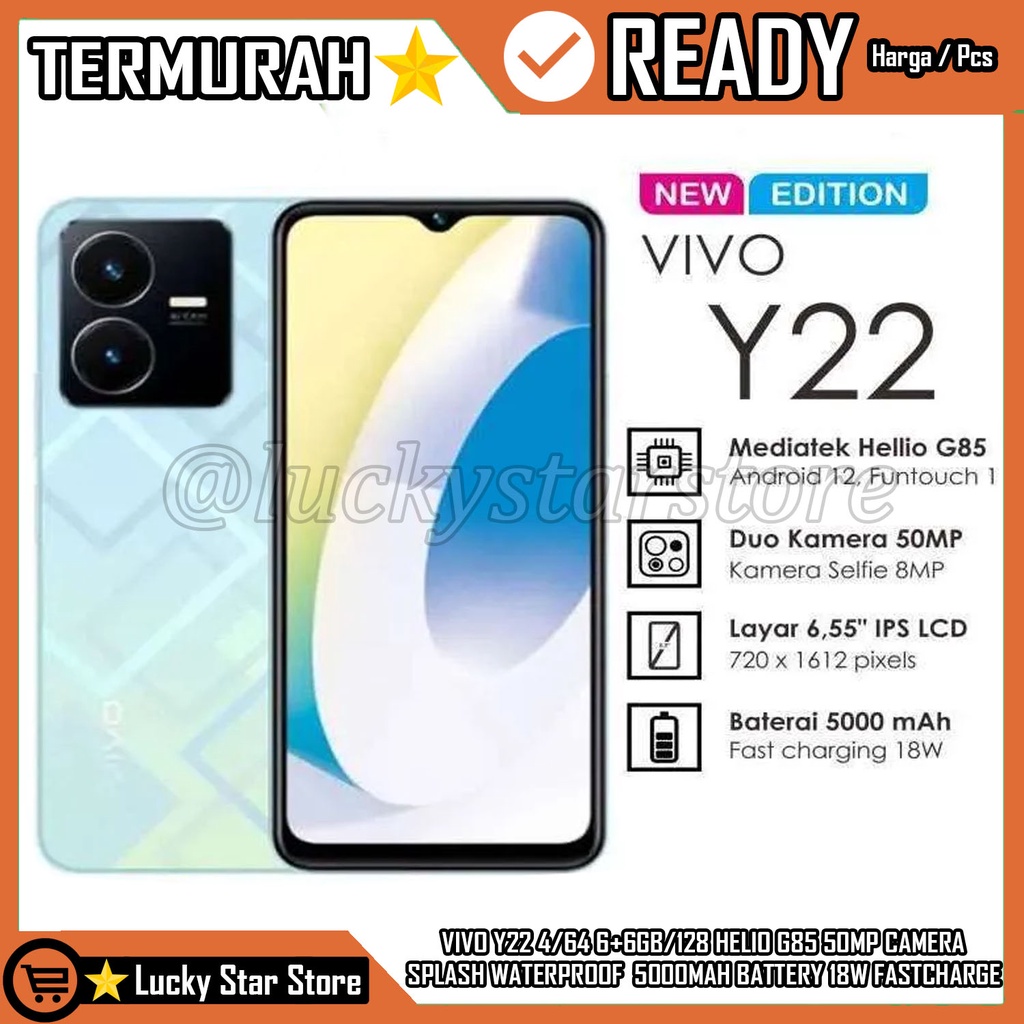 Jual VIVO Y22 Y 22 4/64 4GB 64GB 6+6GB/128GB ROM FULL SCREEN HELIO G85 50MP CAMERA SPALSH ...