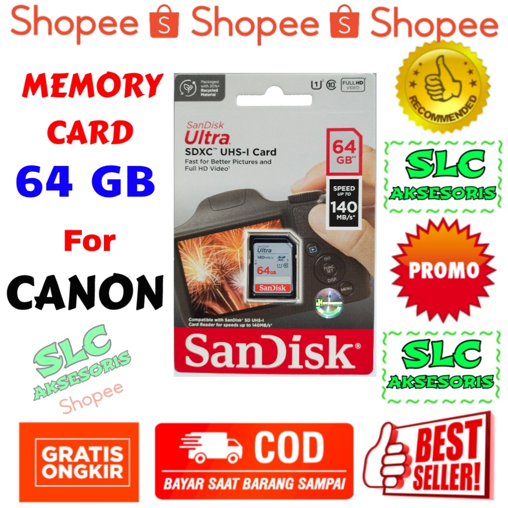 Jual Memory SD Card Sandisk HIGH SPEED 16gb 32gb 64gb Kamera Canon DSLR ...