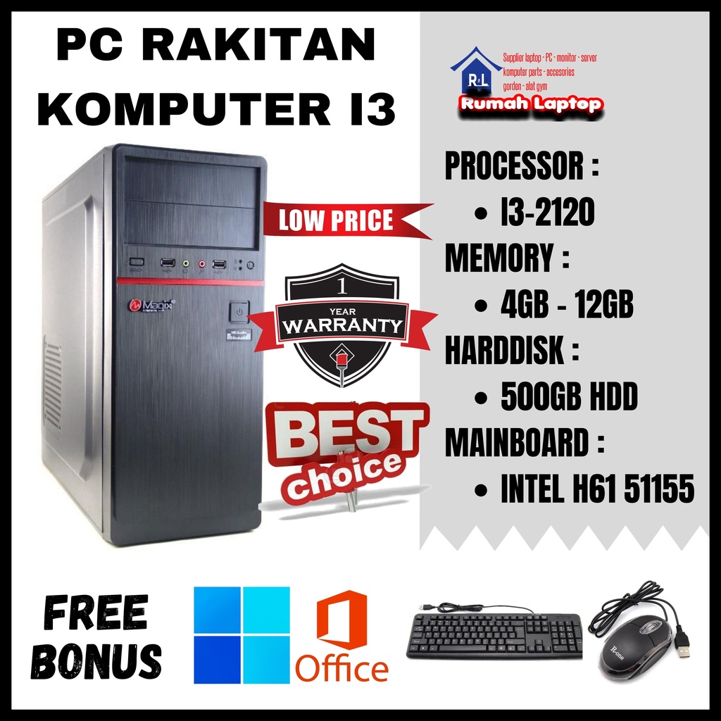 Jual Pc Komputer Rakitan Core I3-2120 Ram 12gb Hdd 500gb Murah | Shopee ...