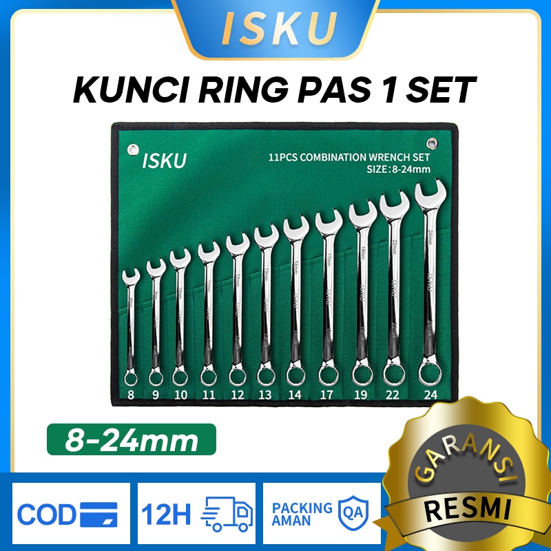 Jual ISKU Kunci Ring Pas Set 11pcs 8-24mm Bahan Crv Kombinasi Wrench set 8-24mm 11 Pcs Kunci Pas ...