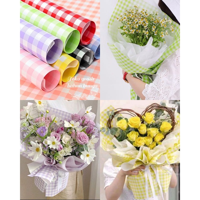 Jual Kertas Buket Motif Kotak-kotak Flower Wrapping Paper Square ...