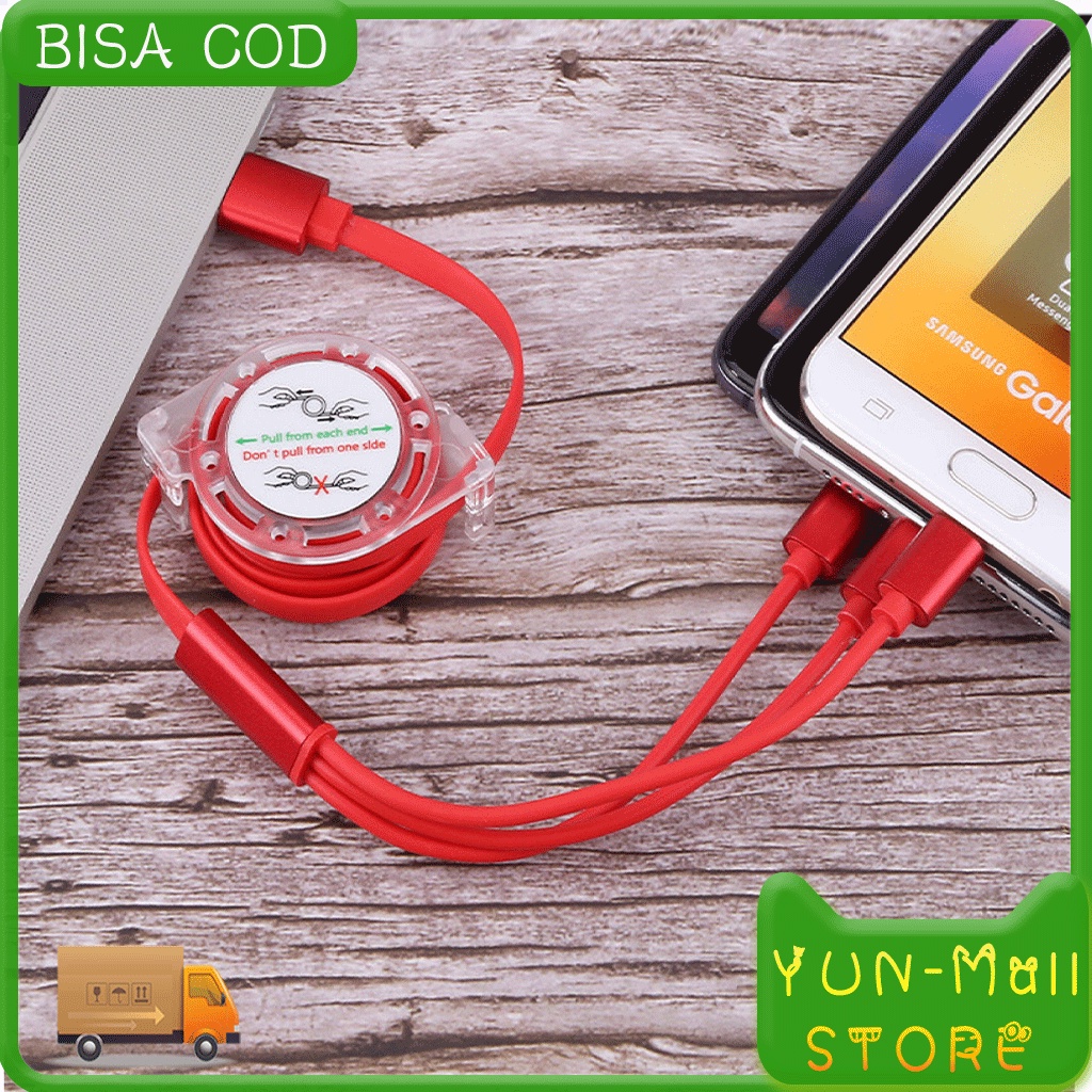 Jual YUN Mall kabel tarik 3in1 2.4A kabel roll 3in1 kabel casan 3in1 ...