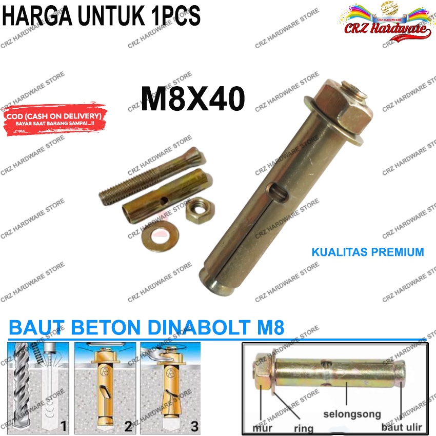 Jual Dynabolt Dinabol Baut Beton 8mm Baut Tembok Dinabolt 8 x 40mm ...