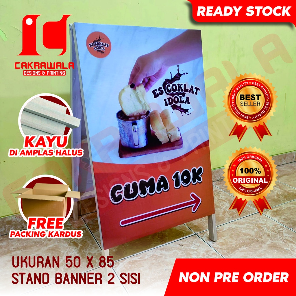 Jual STAND BANNER KAYU ES COKLAT ROTI UKURAN 50 X 85 - STANDING BANNER ...